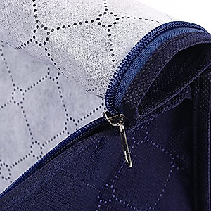 Clothes Storage Bag, Handle Design Double Zipper Non‑woven Fabric and PVC Fabric Clothes Storage Basket for Daily Storage Requirements for Storing Quilts(Cross section navy blue)