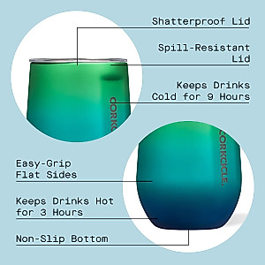 Corkcicle Stemless Wine Glass Tumbler with Lid, Insulated Travel Cup, Chameleon, 12 oz
