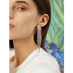 Silver Prom Earrings Rhinestone Tassel Earrings for Women Dress Silver Fringe Long Bling Crystal Dangle Drop Earrings Mothers Day Gifts Wedding Party Prom Dress Jewerly 2024