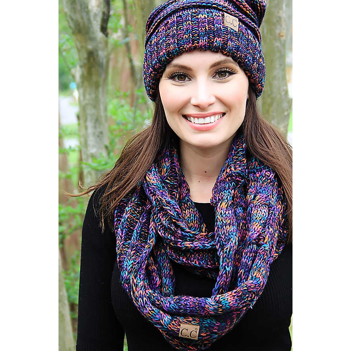 Funky Junque Oversized Beanie Matching Scarf Set Bundle - Kaleidoscope 4#32