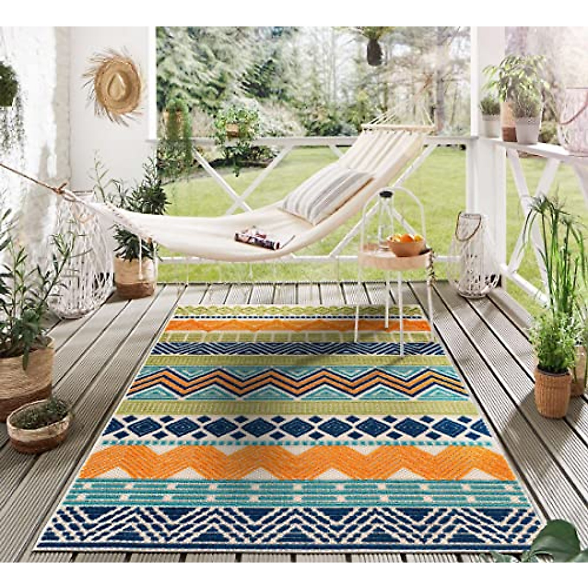 Rugshop Marbella Contemporary Boho Non-Shedding Outdoor Rug Patio Deck Backyard Indoor/Outdoor Area Rug 5' x 7' Multi