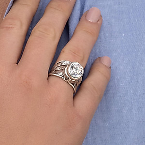 JEAN RACHEL JEWELRY 925 Sterling Silver Ring With White Oval Clear Cubic Zirconia Bezel, Hypoallergenic, Nickel and Lead-free, Artisan Handcrafted Designer Collection, Made in Israel