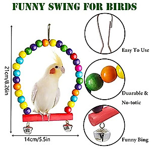 Bird Parakeet Cockatiel Toys, ESRISE Natural Wood Hanging Bell Pet Bird Cage Hammock Swing Climbing Ladders Wooden Perch Mirror Chewing Toy for Budgerigar, Conures, Love Birds