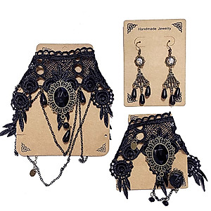 Daimay 4PCS Choker Lace Necklace with Bracelet Set Punk Party Gothic Vintage Handmade Victorian Steampunk Retro Gears Lace Vampire Bracelet Wristband for Halloween Easter – GS180+ GY120+E001