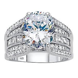 PalmBeach Jewelry Platinum-plated Sterling Silver Oval Cut Cubic Zirconia Multi Row Bridge Engagement Ring Sizes 6-10 Size 7