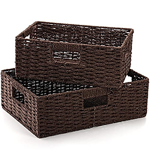 TOPZEA 2 Pack Wicker Basket for Shelves, Woven Shelf Basket Closet Storage Basket with Handle, Farmhouse Decorative Storage Bins Pantry Organization Basket for Home, Office, School