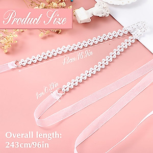 Amaxiu Women Skinny Pearls Belts, Bridal Wedding Waist Belt Bridesmaid Waistband Adjustable White Ribbon Belt for Dress