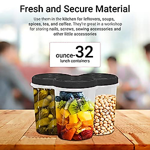 [Black - 12 Pk] Airtight Deli Containers with Lids Twist Lock Top Clear Food Storage for Meal Prep Snacks and Leftovers Freezer and Microwave Safe Stackable Leak-Resistant and 12 Pc. Set (32 Ounce)