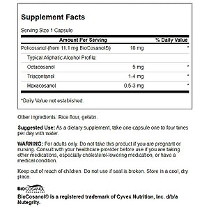 Swanson Policosanol 10 Milligrams 60 Capsules (2 Pack)