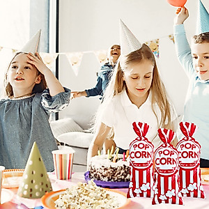 Rainmae 150 Pcs Popcorn Bags for Party, Carnival Party Treat Bags Set, 150 Pcs Cellophane Candy Bags Stripe Cookie Snack Bags with 150 Twist Ties for Christmas Circus Party Favor Supply Cupcake Bags