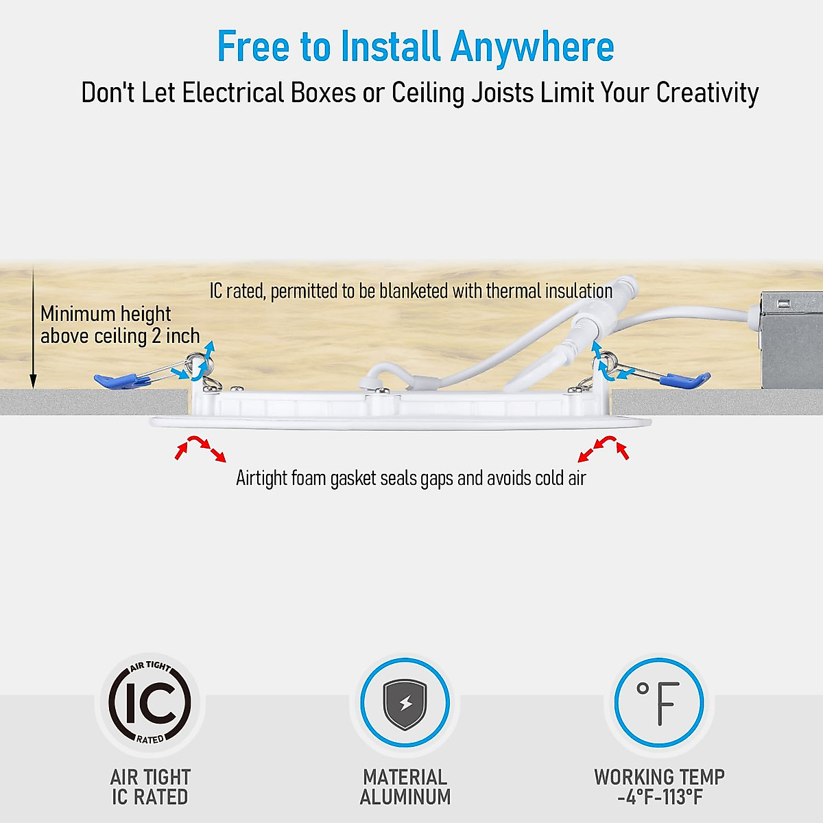 TORCHSTAR Basic Series 12-Pack 6 Inch Ultra-Thin LED Recessed Lighting with Junction Box, CRI90, Aluminum, 5000K Daylight, 5%-100% Dimmable Slim Recessed Downlight, 12W 1100LM, ETL and Energy Star