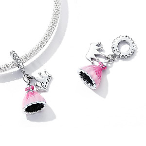 Dress & Crown Pendant Charm 925 Sterling Silver Charm Fits For Pandora Bracelet