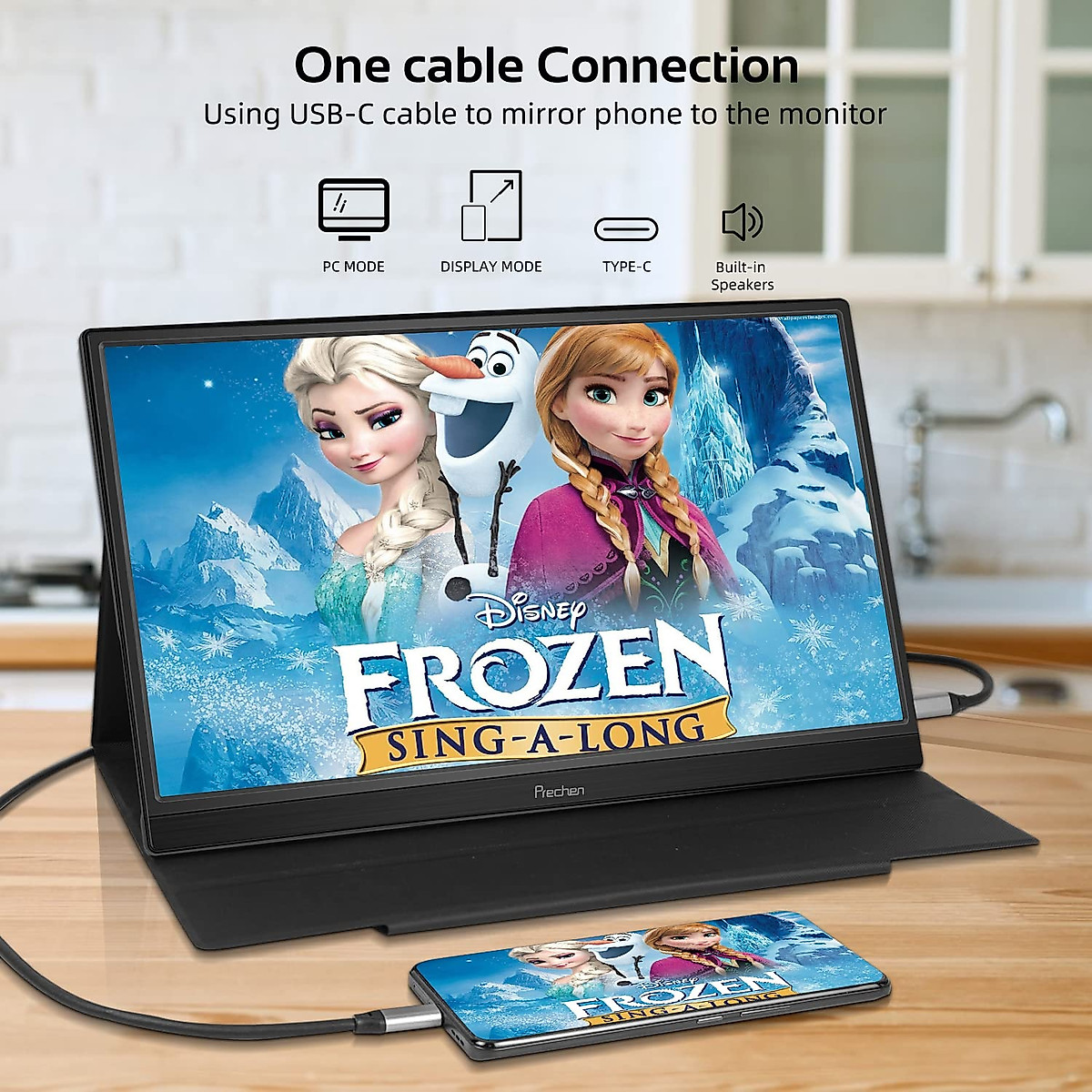Prechen Portable Monitor 15.6 Inch FHD 1080P USB-C Portable Laptop Monitor HDMI Gaming Monitor OTG & Dual Speakers, External Computer Display for PC MAC Phone Xbox PS4 Switch