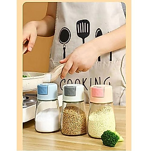 2 Pcs Adjustable Salt and Pepper Shakers,Spice Dispenser ，Glass Salt Dispenser,Each Press 0.5g Salt Healthy Intake (A)