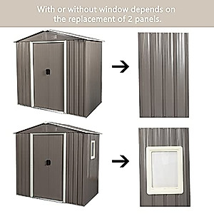 Outdoor Metal Storage Shed with Floor Frame,Metal Garden Shed with Sliding Door, Sun Protection, Waterproof, Tool Storage Shed, for Backyard, Patio, Lawn (Gray-6.23 x 4.3ft+Side Window)
