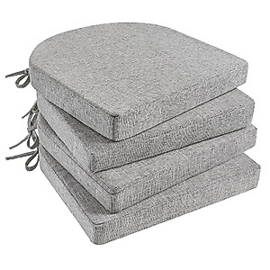 Basic Beyond Chair Cushions for Dining Chairs 4 Pack, Memory Foam Chair Cushion with Ties and Non Slip Backing, 16 x 16 inches Chair Pads for Dining Chairs(Light Grey)