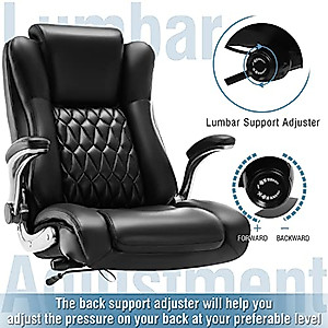 High Back Office Chair with Lifting Headrest - Flip Arms Adjustable Built-in Lumbar Support, Executive Computer Desk Chair Home Office Work Chairs, Thick Padded, Strong Metal Base, Ergonomic Design