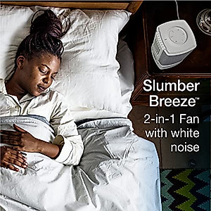 Lasko SB101 SlumberBreeze 2-in-1 Small Table Fan and White Noise Machine for Better Sleep in the Bedroom and Focus in the Home Office, White
