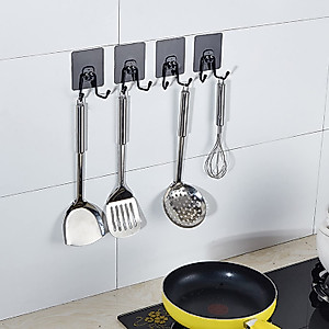 DASITON Large Adhesive Hooks 22Ib(Max) Utility Hooks Double Hook Towel and Coats Hooks,for Home Kitchen Bedroom Bathroom Office Ceiling (8Pack)