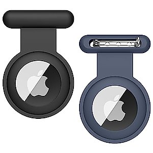 Meliya 2 Pack Holder for Airtag Case for Kids with Brooch Pin, Silicone Hidden Airtag Tracker GPS Case for Toddlers Elderly Pet Clothing (Black+Navy Blue)
