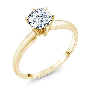 Gem Stone King 14K Yellow Gold White Created Sapphire Engagement Ring | Wedding Solitaire Anniversary Promise Gold Ring For Women | 1.20 Cttw | Available In Size 5,6,7,8,9