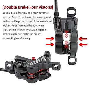 MEROCA M4 4-Piston Mountain Bike Hydraulic Disc Brakes Left Front 800mm Right Rear 1400mm Hydraulic Brake Ebike Hydraulic Brakes Bike Disc Brake