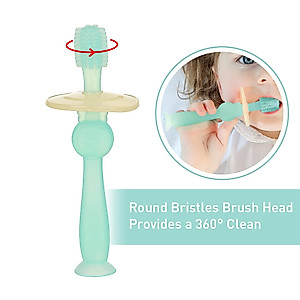 haakaa Baby Toothbrush Baby - 360° Food Grade Silicone Toothbrush for Baby 6M Toothbrush with Shield & Base Design, 1pc (Blue)