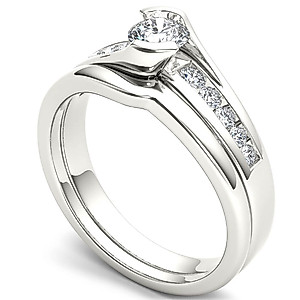 DZON Sterling Silver 1/2CT TDW Dimaond Bypass Bridal Set For Women(I-J, I2)