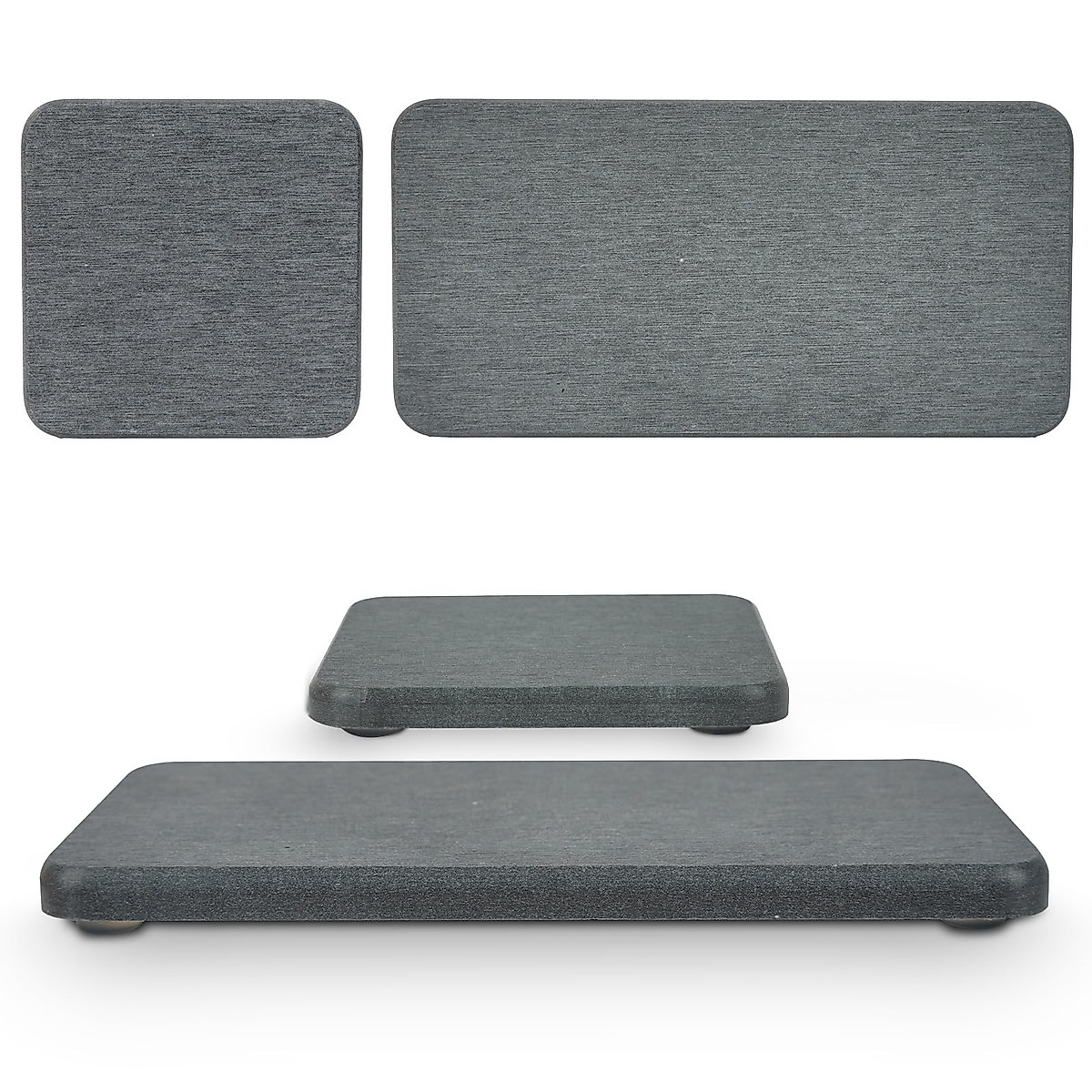 Hachacha Soap Dishes, 4-Set Water Absorbent Diatomite Earth Drying Mats - 2 Large & 2 Small Trays with Anti-Slip Pad, Sandpaper. Ideal for Kitchen Counter, Under Plants, Bath, Toiletries, Deep Grey