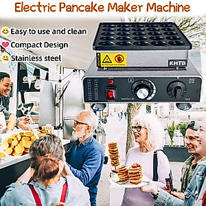 KHTD Mini Pancake Maker Machine, 25PCS Electric Nonstick Dutch Pancake Maker, 1.6 Inches Commercial Muffin Maker with Thermostat & Timer Control for Home Restaurant Snacks (12.8"D x 11.5"W x 7.6"H)