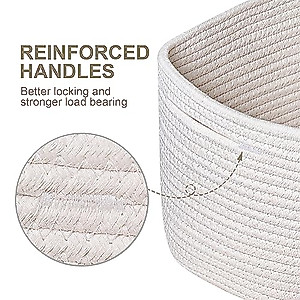 Andhuhu Storage Basket Set of 3, Soft Woven Basket 13"x8.66"x7.87", Blanket Basket Living Room Towel Basket, Cotton Rope Basket With Handles, Cloth Storage Bins for Organizing Nursery Toys, White