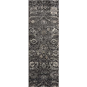 BoutiqueRugs Owatonna Traditional Floral Area Rug - Oriental Damask Patterned Rug for Living Room, Bedroom, Dining Room - Black, Charcoal, Sage - 4'3" x 5'7"