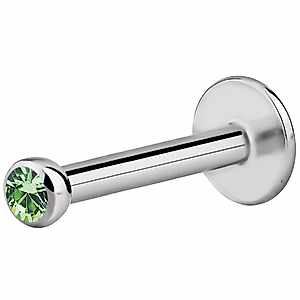 Forbidden Body Jewelry 16g 8mm Tragus Earring, Helix Earring & Labret Piercing, Internally Threaded Green CZ Stud