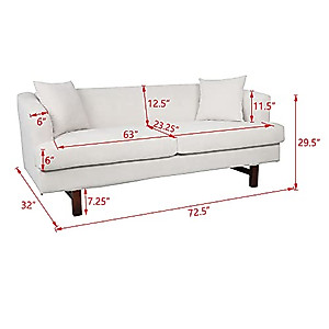 Upholstered Sofa, Mid-Century Modern Couch Tufted Button Loveseat with Soft Cushion and 2 Pillows for Living Room, Bedroom, Office (White)
