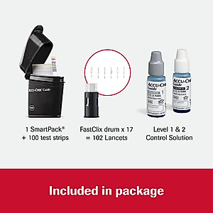 Accu-Chek FastClix Diabetes Blood Sugar Test Kit for Diabetic Glucose Monitoring: 102 FastClix Lancets, 100 Guide Test Strips, and Control Solution (Packaging May Vary)