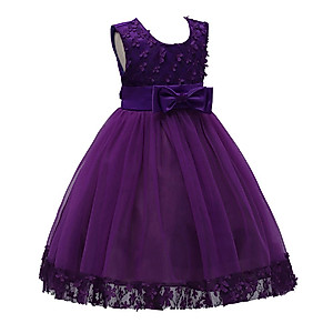 Pageant Dresses for Girls 7-16 Special Occasion Tops Sleeveless Knee Length Little Girl Dresses Size 5 6 for Wedding Party Princess Pageant Elegant Lace Tutu Tulle Ball Gown (Dark Purple, 8)