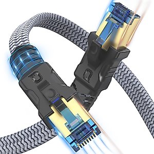 Cat 8 Ethernet Cable 30 ft, Fastest Cat8 Internet Network Cable High Speed 2000Mhz 40Gbps S/FTP RJ45 Cables for Gaming/PS4/5/Modem/Router, Braided Heavy Duty LAN Cable Shielded in Wall/Indoor&Outdoor
