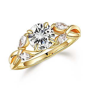 MOOSEA Willow Moissanite Engagement Rings for Women, 1.2ct D Color VVS1 Clarity Lab Created Diamond Wedding Rings 14K Yellow Gold Vermeil Round Moissanite Rings for Women Promise Rings for Her Gifts