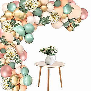 LEVSUPTY 140Pcs Sage Olive Green Balloon Garland Kit, White Gold Blush Pink Confetti Latex Balloons Arch for Baby Shower Bridal Shower Birthday Party Wedding Graduation Decorations Supplies