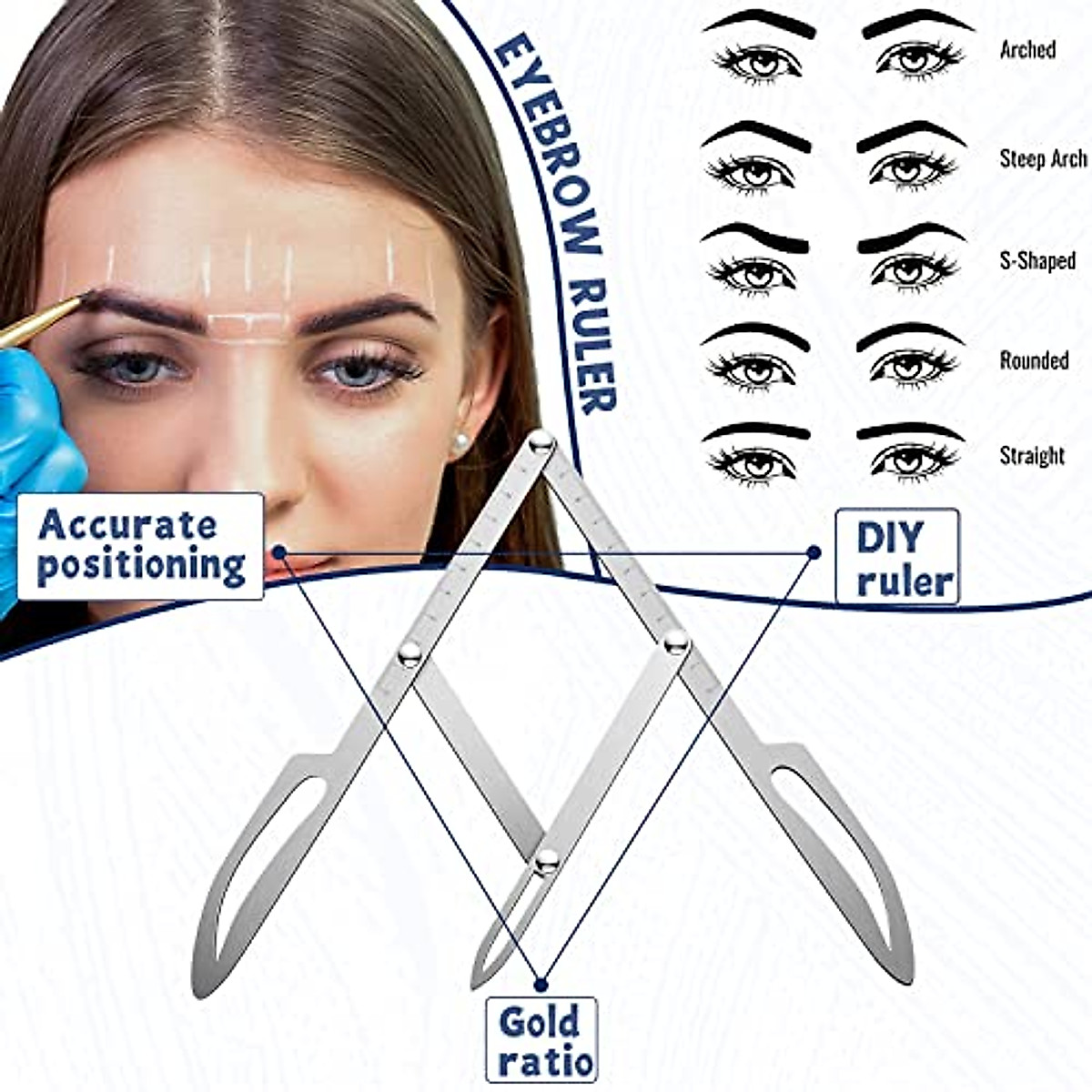 3 Pieces Eyebrow Ruler 3-Point Positioning Ruler Eyebrow Golden Ratio Caliper Microblading Grooming Stencil Shaper Permanent Eyebrow Measuring Tool DIY Ruler Kit for Student Brow Artists