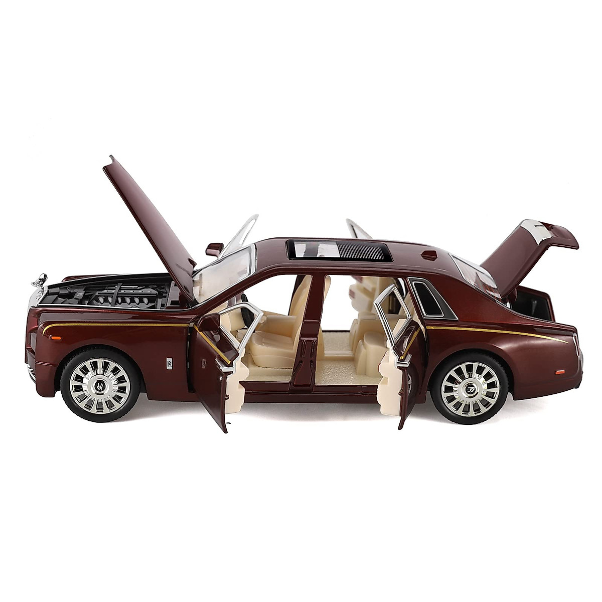 MYJJTYS Toy Car Rolls-Royce Phantom 1/24 Metal Die Casting Model Car for 3 4 5 6 7 Year Old boy Toy with Sound and Light,Classic Car Door Design, Car Logo Can be Folded(red)