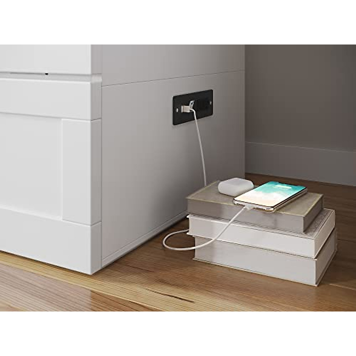 AFI, Hamilton Murphy Bed Chest with 6 inch Memory Foam Folding Mattress, Built-in Charging Station and Storage Drawer, Full, White