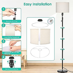 FOLKSMATE Floor Lamp for Living Room, LED Modern Simple Standing Lamps, Minimalist Tall Lamps for Bedroom, Living Room, Office, Kid Room, Reading Light, Black Pole Lamp with lampshade, Without Bulb