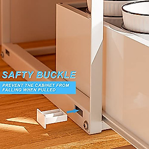 Stackable Sliding Utensils Basket Organization and Storage, Pull-able Under Cabinet Storage, Large Under Sink Organizer Drawer with Shelves for Dishes, Bowls, Seasoning Canisters and Cups(23.5''L)