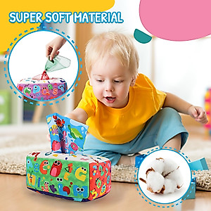 URMYWO Baby Tissue Box Toy - Montessori Baby Toys for 6-12 Months 1 Year Old Boy Girl - Soft Crinkle Sensory Toys for Infant Toddlers - Easter Basket Essentials Stuffers - Baby Boy Girl Gifts