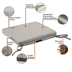 Classic Accessories Ravenna Water-Resistant Patio Chair Seat Cushion, 18 x 18 x 2 Inch, Mushroom, Patio Furniture Cushions