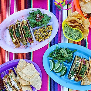 Jarratt Industries Fiesta Taco Serving Plastic Plates Set, Serving Trays with Stand Up Holder for Soft and Hard Shell Tacos, Use for Taco Nights and Bar, Microwave Safe, Set of 4