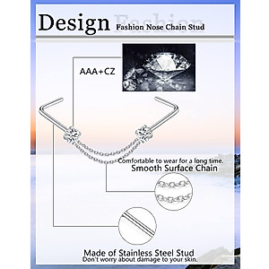 Akeoqi 28Pcs Nose Stud Nose Chain Screw Straight L Shape Nose Stud Chain Nose Stud Nostril Piercing Body Jewelry for Women Men 20G Set 2mm 2.5mm 3mm CZ Silver Tone