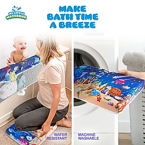 MY LITTLE WATERBUG Baby Bath Kneeler and Elbow Rest Pad | Set Includes Cushioned Kneeling Pad, 2 Inches Thick & 22 Inches Long, Plus Stay-Put Elbow Pad with 8 Suction Cups | Cute Undersea Print
