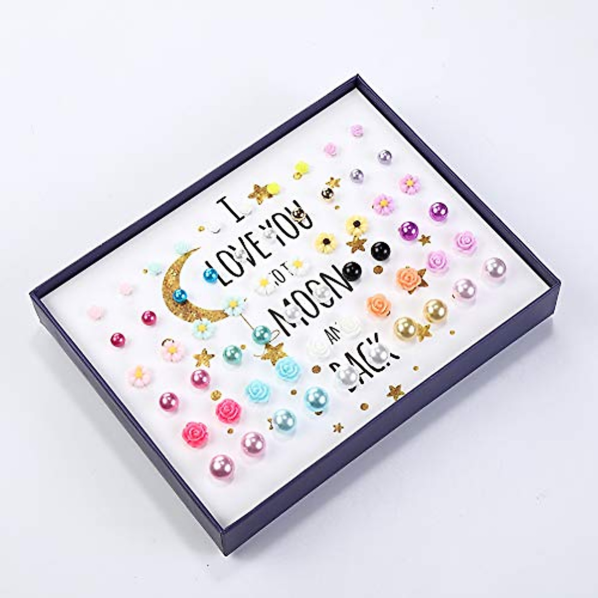 Pibupibu 30 Pairs Mix Pearls Ball Daisy Rose Flower Assorted Earrings Studs Set, Hypoallergenic (30 Balls+Flowers)